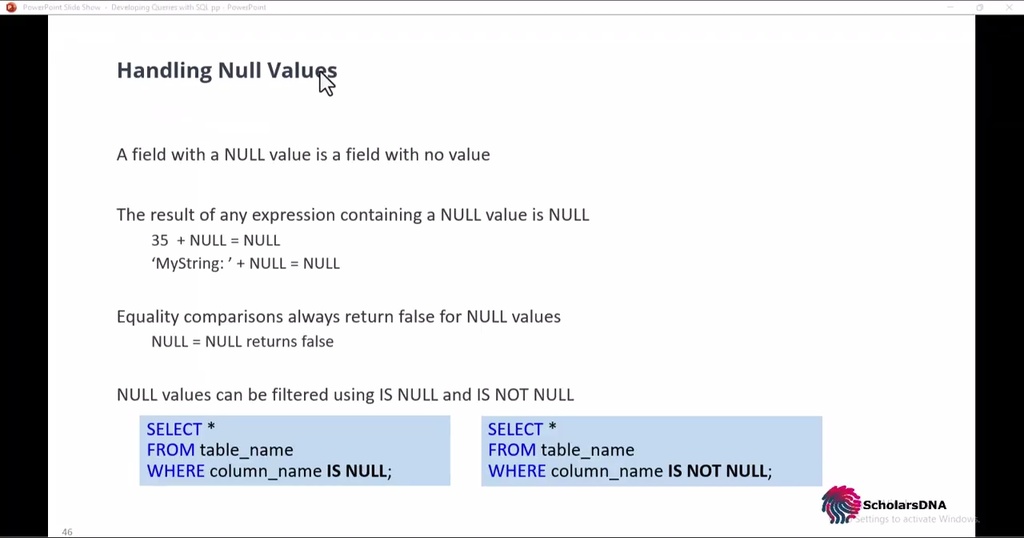 Handling Null Values | ScholarsDNA